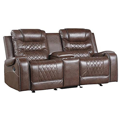 Lexicon Putnam Double Glider Reclining Loveseat with Center Console in Brown