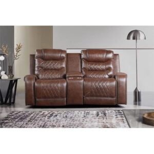 Lexicon Putnam Double Glider Reclining Loveseat with Center Console in Brown