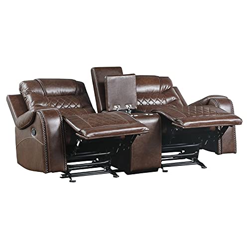 Lexicon Putnam Double Glider Reclining Loveseat with Center Console in Brown