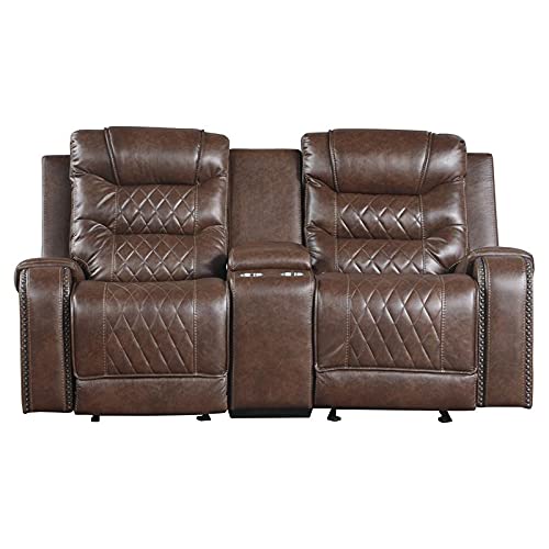 Lexicon Putnam Double Glider Reclining Loveseat with Center Console in Brown