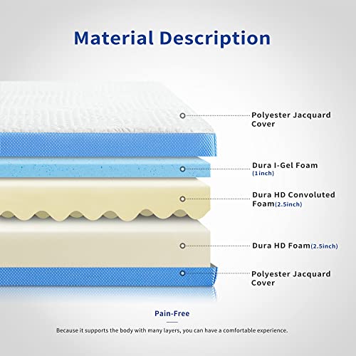 Oleesleep 6 Inch Ventilated Gel Infused Memory Foam Mattress, CertiPUR-US Certified, Blue, Full