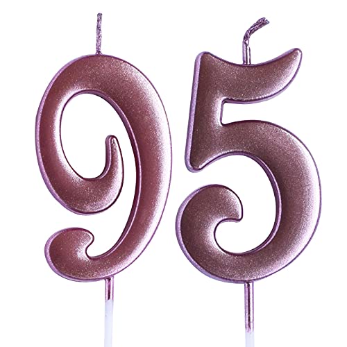 Rose 96th Birthday Candle, Number 95 Years Old Candles Cake Topper, Woman Or Man Party Decorations, Supplies