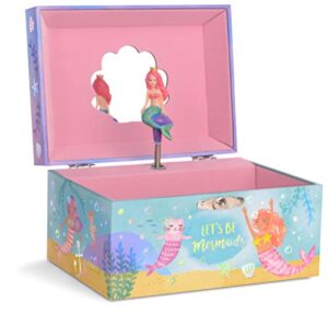 jewelkeeper girl's musical rainbow mermaid jewelry box, gold foil design, over the waves tune - musical jewelry box