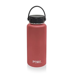 pure stainless steel vacuum insulated unique and modern sports water bottle, 33 oz, orange