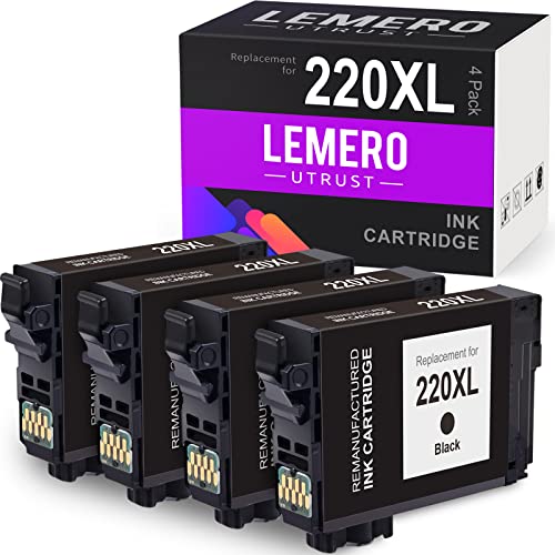 LEMERO UTRUST Remanufactured Ink Cartridge Replacement for Epson 220 220XL T220XL use with Epson Workforce WF-2750 WF-2760 WF-2630 WF-2650 WF-2660 Expression Home XP-420 XP-320 XP-424 (Black, 4-Pack)