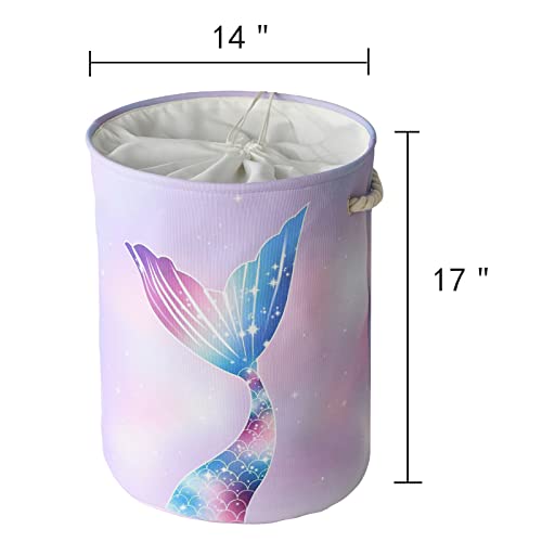 INough Baby Laundry Hamper Fabric Storage Basket Round Laundry Basket for Girls Collapsible Laundry Baskets with Drawstring Closure, Mermaid Room Decor for Girls Room, Laundry (Mermaid Tail)