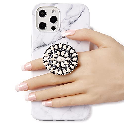 ATLLM Turquoise Western Phone Grip White Concho Marble Stone Phone Holder