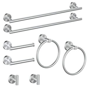 cilee 8 piece brushed nickel bathroom hardware set, 24inch bathroom towel bar+towel ring+toilet paper holder+ robe towel hook, sus304 stainless steel bathroom accessory set