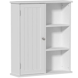 Treocho Bathroom Wall Cabinet, Medicine Cabinet with Door and Open Shelf, Wall Mounted Storage Organizer for Bathroom, White