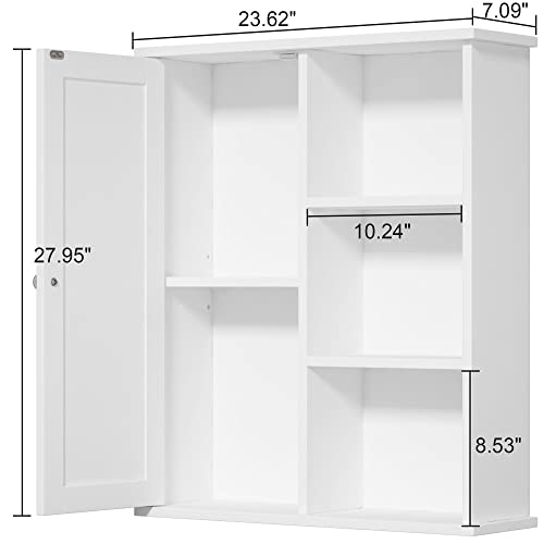 Treocho Bathroom Wall Cabinet, Medicine Cabinet with Door and Open Shelf, Wall Mounted Storage Organizer for Bathroom, White