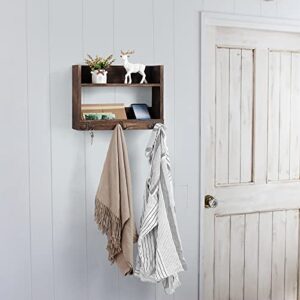 OYEAL Bathroom Towel Shelf Organizer Wall Mounted Bathroom Shelves Wood 2-Tier Over Toilet Utility Storage Shelf Rack with Hooks for Bathroom, Kitchen