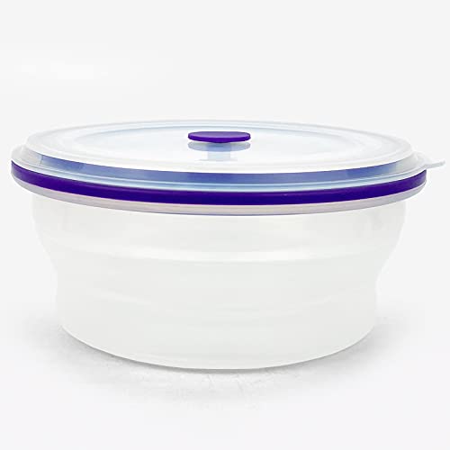 CARTINTS Microwave Safe Silicone Bowls, Collapsible Food Storage Containers with Lids, Space Saving Reusable Lunch Container Safe For Oven/Freezer/Dishwasher(900ml,Round,Purple)