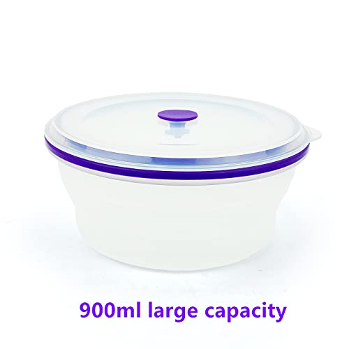 CARTINTS Microwave Safe Silicone Bowls, Collapsible Food Storage Containers with Lids, Space Saving Reusable Lunch Container Safe For Oven/Freezer/Dishwasher(900ml,Round,Purple)