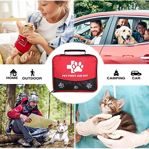 JUSAID Pet First Aid Kit, 105 Piece Nursing Supplies with Emergency Collar, First Aid Instructions and More Ideal for Home, Office, Travel, Car, Hiking, Any Emergencies for Pets, Dogs, Cats