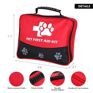 JUSAID Pet First Aid Kit, 105 Piece Nursing Supplies with Emergency Collar, First Aid Instructions and More Ideal for Home, Office, Travel, Car, Hiking, Any Emergencies for Pets, Dogs, Cats