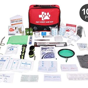 JUSAID Pet First Aid Kit, 105 Piece Nursing Supplies with Emergency Collar, First Aid Instructions and More Ideal for Home, Office, Travel, Car, Hiking, Any Emergencies for Pets, Dogs, Cats