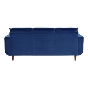 Lexicon Rand 82.5" Mid-Century Velvet Sofa with 2 Pillows in Navy Blue