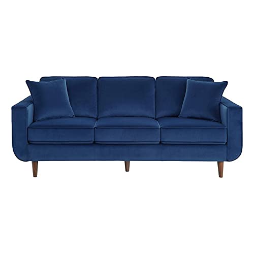 Lexicon Rand 82.5" Mid-Century Velvet Sofa with 2 Pillows in Navy Blue