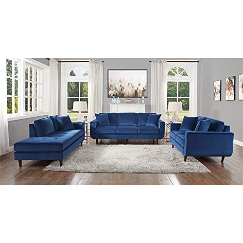 Lexicon Rand 82.5" Mid-Century Velvet Sofa with 2 Pillows in Navy Blue