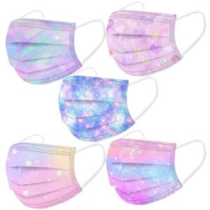 balters kids face_mask 50pcs starry sky gradient colorful printed design back to school supplies 3ply breathable & comfortable for children