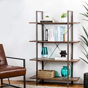 glitzhome wooden industrial bookcase 4 shelf bookshelf rustic open shelf vintage wood and metal etagere bookcase brown heavy duty bookshelf low office display bookshelves short farmhouse shelves