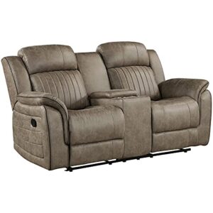 lexicon centeroak contemporary microfiber reclining loveseat in sandy brown