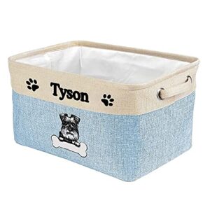 malihong personalized foldable storage basket with cute dog schnauzer collapsible sturdy fabric bone pet toys storage bin cube with handles for organizing shelf home closet, blue and white