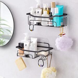 wwmmja shower caddy bathroom organizer with soap holder rustproof shower caddy basket shelf hooks no drilling adhesive wall mounted bathroom storage shampoo holder organizer, 2 pack black