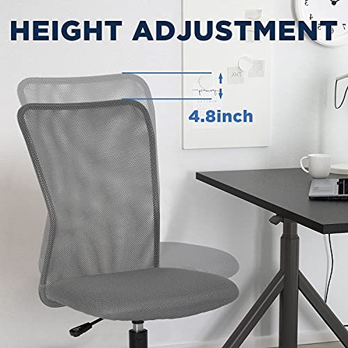 Mesh Breathable Home Office Chair Mid Back Mesh Desk Chair Ergonomic Adjustable Chair with Lumbar Support Armless Modern Rolling Swivel Chair for Women&Men Adults（Grey）