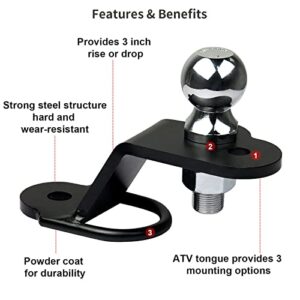 MAHLER GATES ATV/UTV 3-Way Towing Ball Mount Hitch Bolt-on, with 2 Inch Ball and 1-7/8 Inch Ball