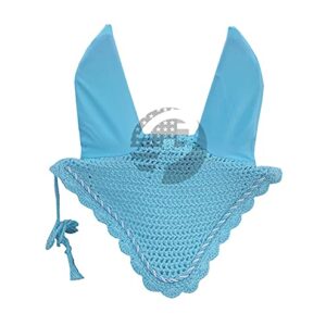 Horse Ear Bonnet Fly Veil Crochet Equestrian with Piping 30 Color Full/COB/Pony (Large/Full, Light Blue)