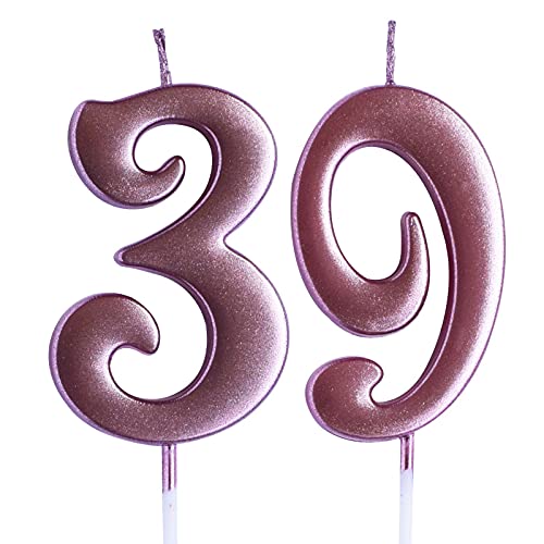 Rose 39th Birthday Candle, Number 39 Years Old Candles Cake Topper, Woman Or Man Party Decorations, Supplies