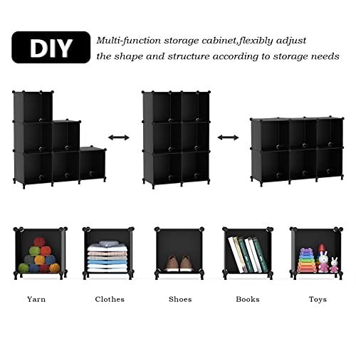 AWTATOS Cube Storage Organizer, Storage Cubes Shelves Bookshelf, 6 Cube Closet Organizers and Storage, DIY Stackable Plastic Clothes Organizer Shelving for Bedroom, Home Office, Black