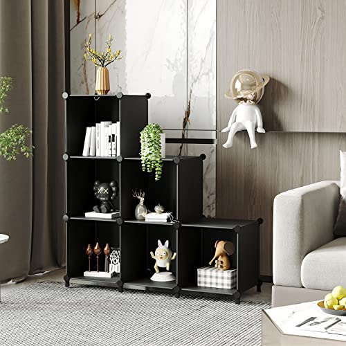 AWTATOS Cube Storage Organizer, Storage Cubes Shelves Bookshelf, 6 Cube Closet Organizers and Storage, DIY Stackable Plastic Clothes Organizer Shelving for Bedroom, Home Office, Black