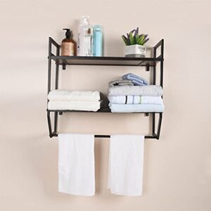 dsongyeed bathroom shelf with towel bar wall mounted towel rack rusticbathroom towel rack, 2 tier shelf storage organizer for living room, kitchen, bedroom