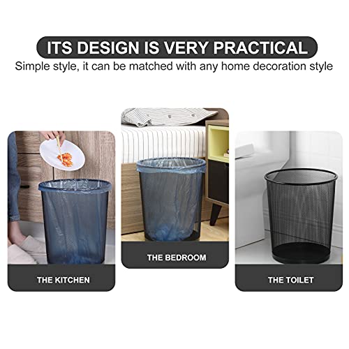 NUOBESTY Black Waste Basket 1pc Mesh Wastebasket Iron Wire Garbage Trash CanWaste Paper Trash Can, Waste Basket, Paper Basket, for Office Home Bedroom Office Toilet Kitchen Round Mesh Waste Bin