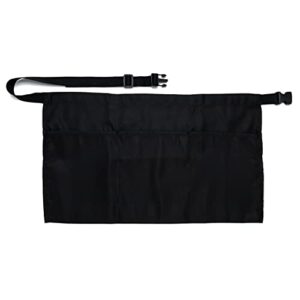 iserv 3 pockets black waist apron (21x12 inches). clip-on server apron. restaurant half aprons waitress, waiter, server, bartender, busser, barista, money apron, check holder, organizer (1)