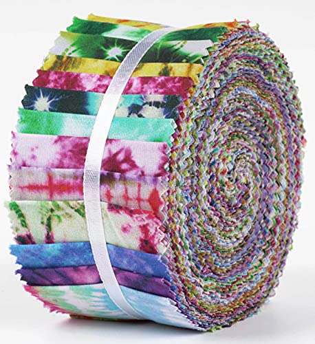 Soimoi 40Pcs Tie Dye Print Cotton Precut Fabrics for Quilting Craft Strips 2.5x42inches Jelly Roll - Multicolor