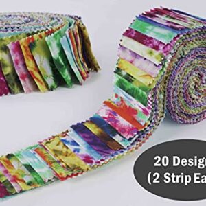 Soimoi 40Pcs Tie Dye Print Cotton Precut Fabrics for Quilting Craft Strips 2.5x42inches Jelly Roll - Multicolor