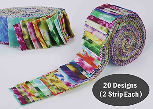 Soimoi 40Pcs Tie Dye Print Cotton Precut Fabrics for Quilting Craft Strips 2.5x42inches Jelly Roll - Multicolor