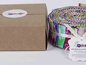 Soimoi 40Pcs Tie Dye Print Cotton Precut Fabrics for Quilting Craft Strips 2.5x42inches Jelly Roll - Multicolor