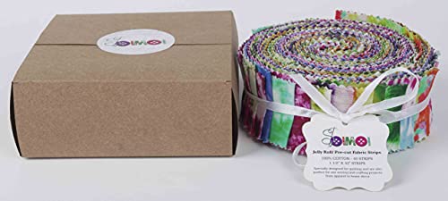 Soimoi 40Pcs Tie Dye Print Cotton Precut Fabrics for Quilting Craft Strips 2.5x42inches Jelly Roll - Multicolor