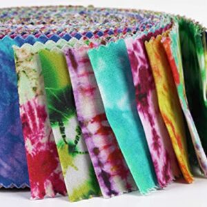 Soimoi 40Pcs Tie Dye Print Cotton Precut Fabrics for Quilting Craft Strips 2.5x42inches Jelly Roll - Multicolor