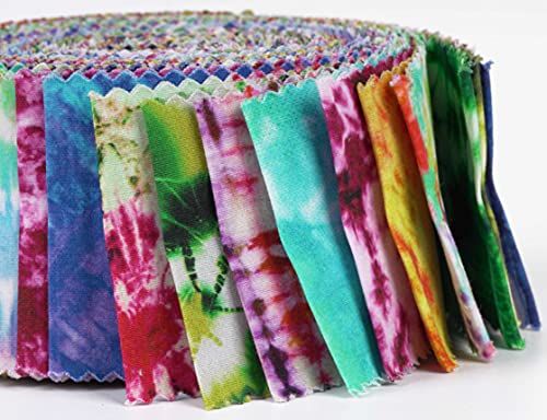 Soimoi 40Pcs Tie Dye Print Cotton Precut Fabrics for Quilting Craft Strips 2.5x42inches Jelly Roll - Multicolor