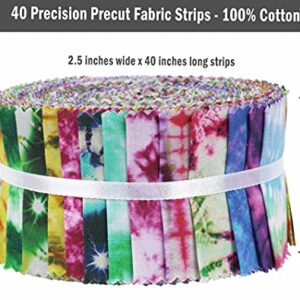 Soimoi 40Pcs Tie Dye Print Cotton Precut Fabrics for Quilting Craft Strips 2.5x42inches Jelly Roll - Multicolor