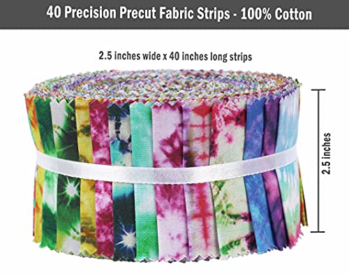 Soimoi 40Pcs Tie Dye Print Cotton Precut Fabrics for Quilting Craft Strips 2.5x42inches Jelly Roll - Multicolor