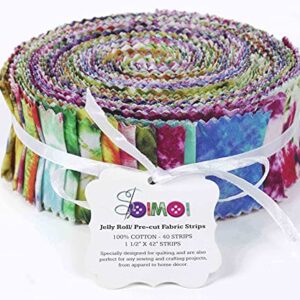 Soimoi 40Pcs Tie Dye Print Cotton Precut Fabrics for Quilting Craft Strips 2.5x42inches Jelly Roll - Multicolor