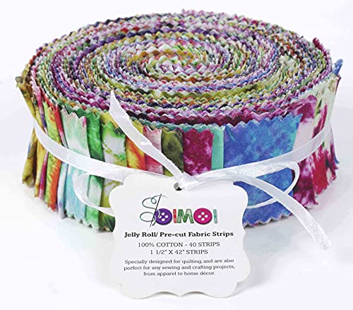 Soimoi 40Pcs Tie Dye Print Cotton Precut Fabrics for Quilting Craft Strips 2.5x42inches Jelly Roll - Multicolor