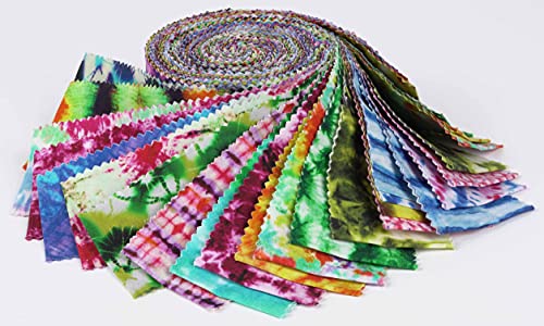 Soimoi 40Pcs Tie Dye Print Cotton Precut Fabrics for Quilting Craft Strips 2.5x42inches Jelly Roll - Multicolor