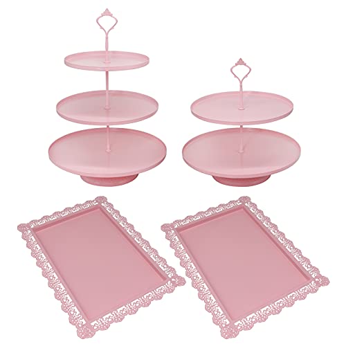 Set of 4 Pcs Iron Cake Stand Cake Holder Dessert Serving Trays for Wedding Birthday Party Baby Shower Display (Pink)